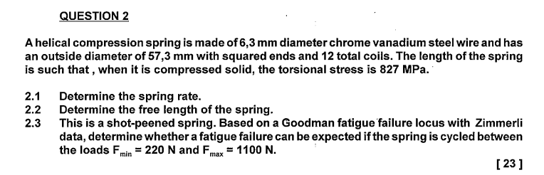 Solved QUESTION 2 A helical compression spring is made of | Chegg.com