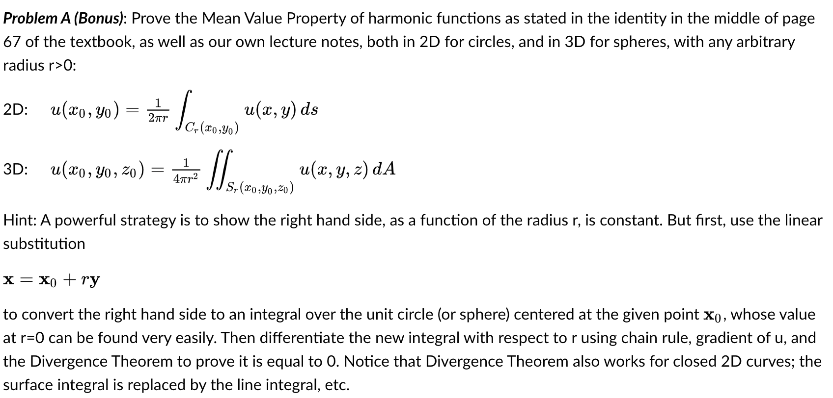 Solved Problem A (Bonus): Prove the Mean Value Property of | Chegg.com
