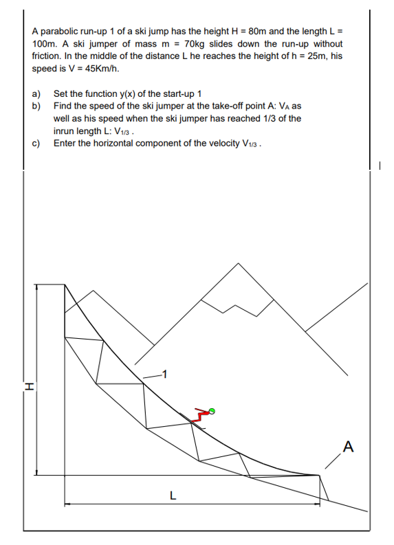 Solved A parabolic run-up 1 of a ski jump has the height | Chegg.com