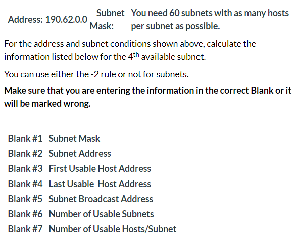Solved Subnet You need 60 subnets with as many hosts | Chegg.com