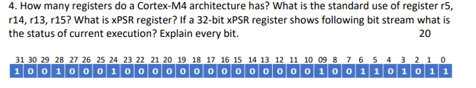 Solved 4. How many registers do a Cortex-M4 architecture | Chegg.com