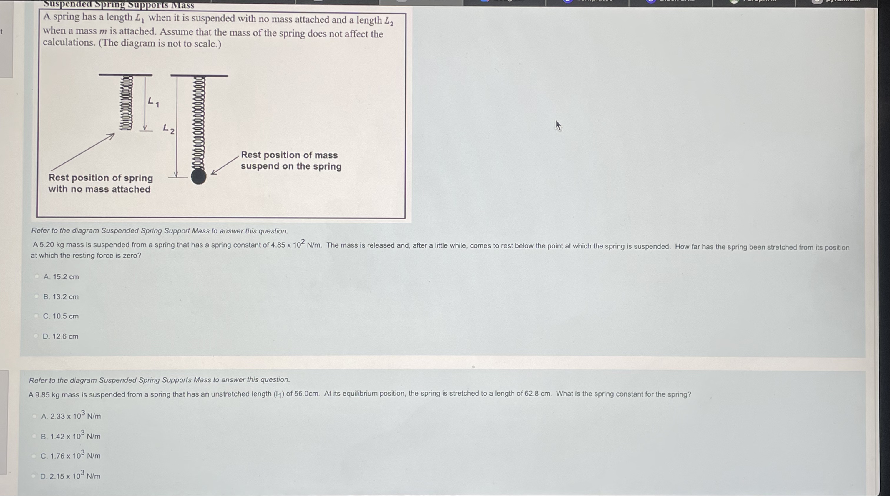 Solved Refer to the diagram Suspended Spring Supports Mass | Chegg.com