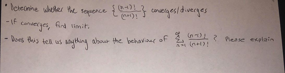 Solved • Determine whether the sequence {(n-1)} } converges/ | Chegg.com