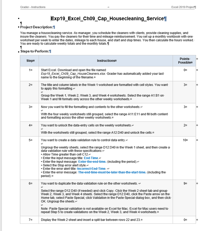 Grader--Instructions Excel-2019-Project | Chegg.com