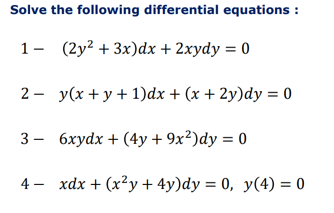 Solved Solve the following differential equations : | Chegg.com
