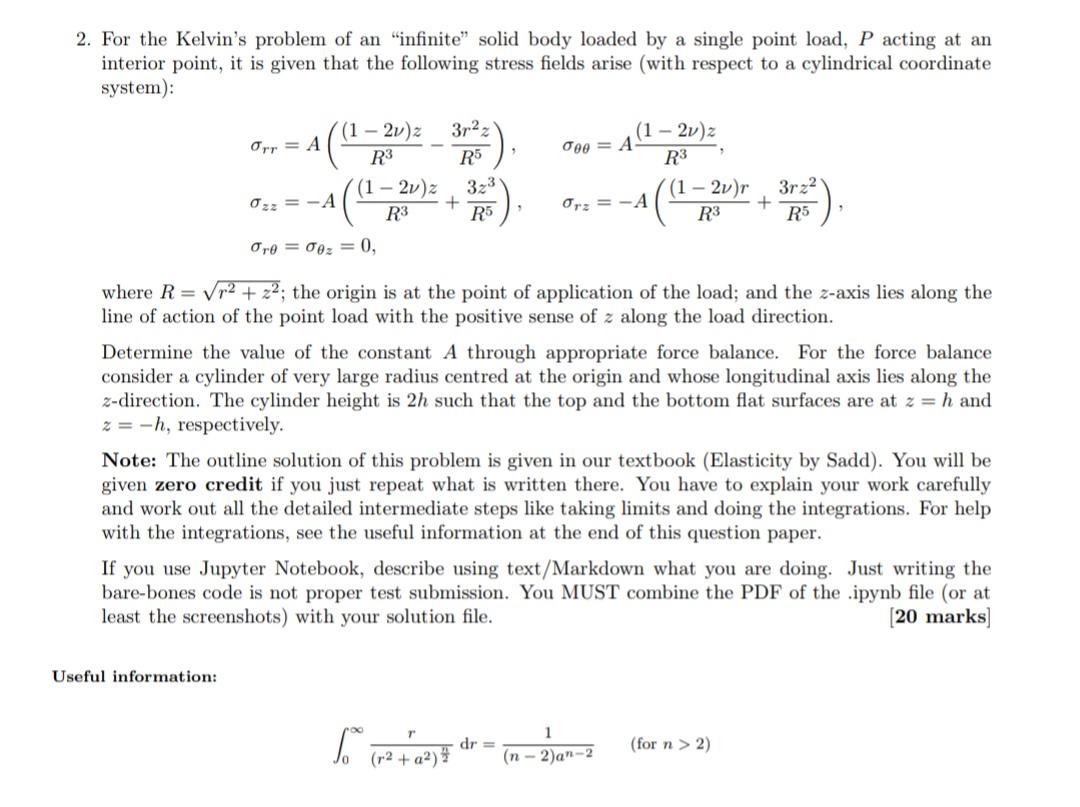 2. For the Kelvin's problem of an "infinite” solid | Chegg.com