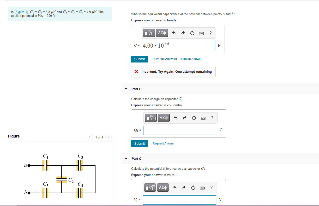 Solved In (Figure 1), C = Cs = 8.8 F and C2 = C3 = C4 = 4.9 | Chegg.com