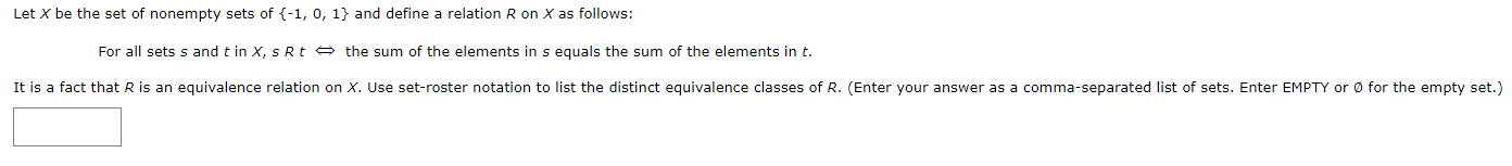 Solved Let X be the set of nonempty sets of {−1,0,1} and | Chegg.com