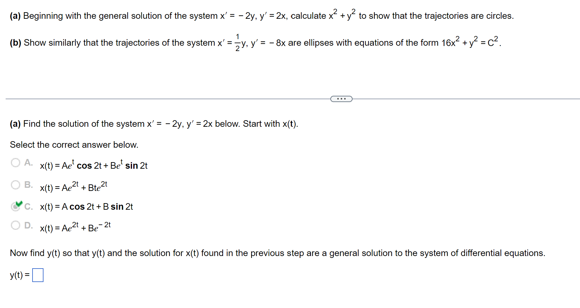 Solved Find the general solution of the linear system. Then | Chegg.com