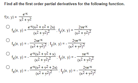 Solved Find all the first order partial derivatives for the | Chegg.com