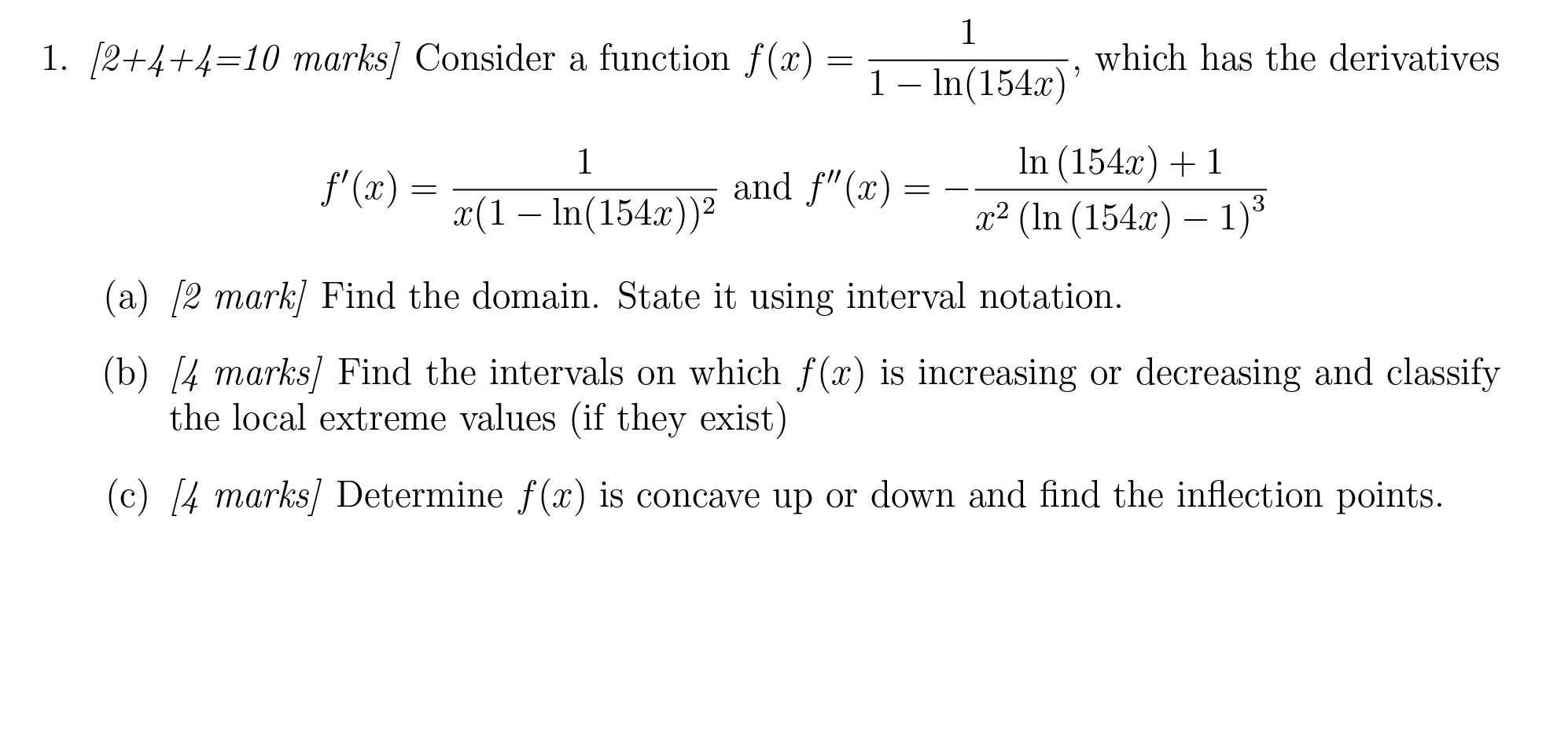 Solved 1. [2+4+4=10 marks] Consider a function | Chegg.com
