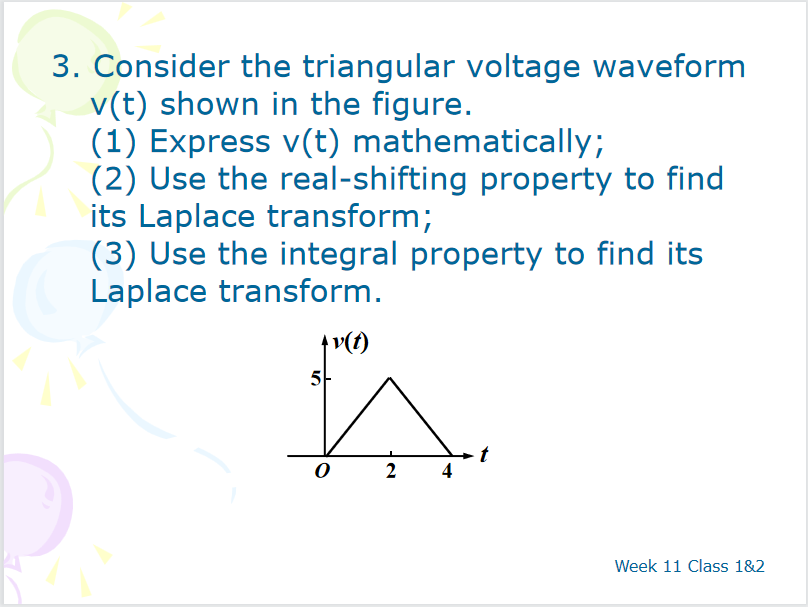 Solved 3. Consider the triangular voltage waveform v(t) | Chegg.com