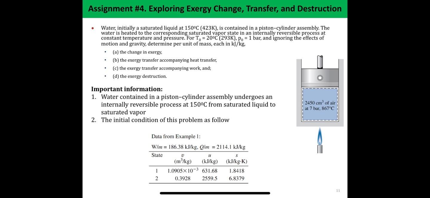 Solved Assignment #4. Exploring Exergy Change, Transfer, and | Chegg.com
