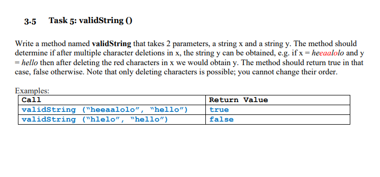 Solved Write a method named validString that takes 2 | Chegg.com