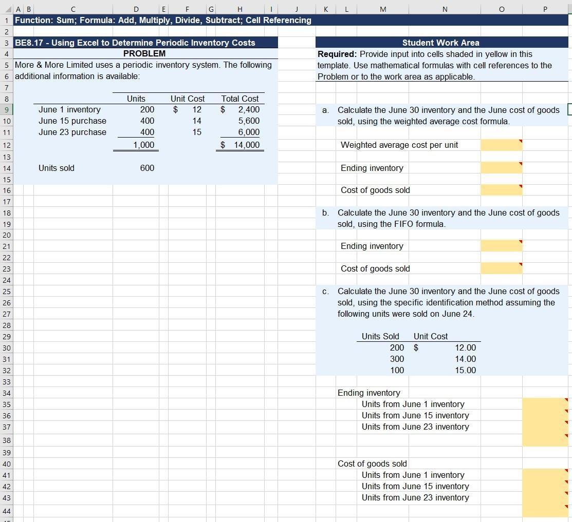 Solved D к L M N P AB E F G 1 Function: Sum; Formula: Add, | Chegg.com