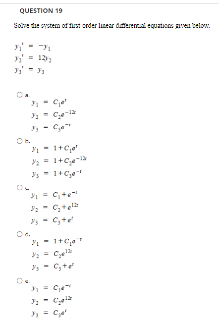 Solved QUESTION 19Solve the system of first-order linear | Chegg.com