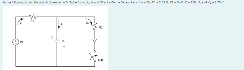 Solved In the following circuit, the switch closes at t=0. | Chegg.com