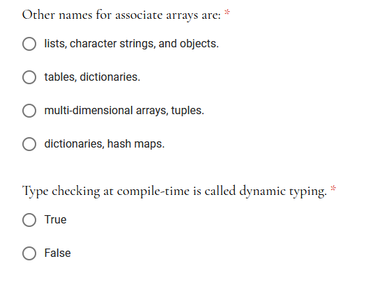 Solved Other names for associate arrays are: * O lists, | Chegg.com
