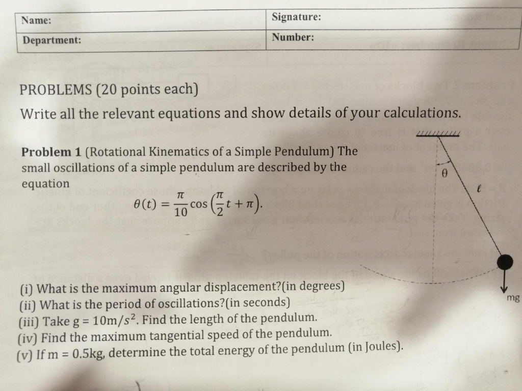 Solved Name: Signature: Department: Number: PROBLEMS (20 | Chegg.com