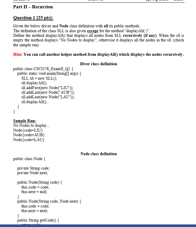 Solved Part II – Recursion Write in java language | Chegg.com