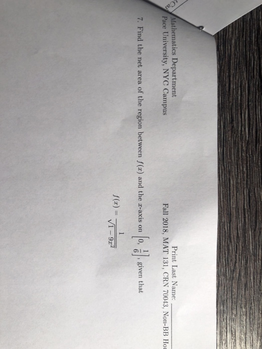 Solved Mathematics Department Pace University, NYC Campus | Chegg.com