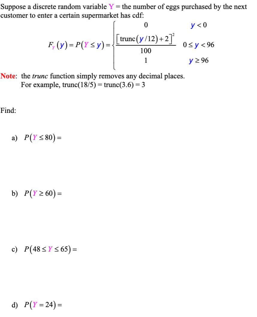 Solved Suppose a discrete random variable Y= the number of | Chegg.com