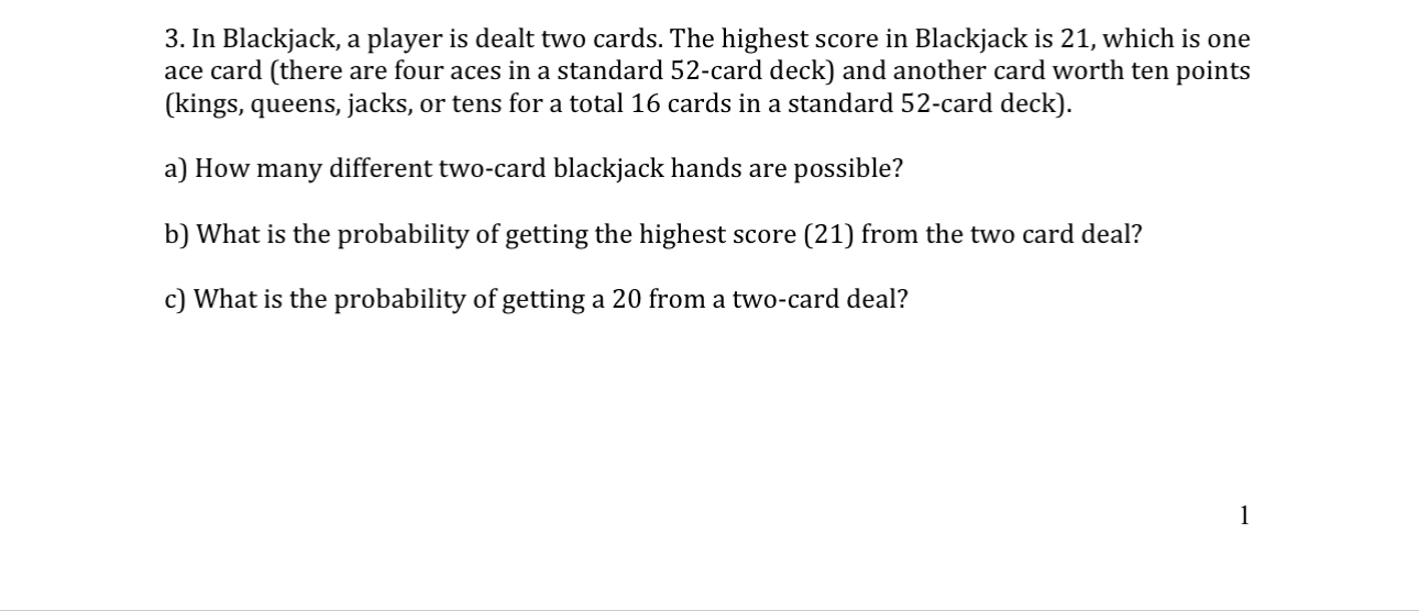 Solved In Blackjack, a player is dealt two cards. The | Chegg.com