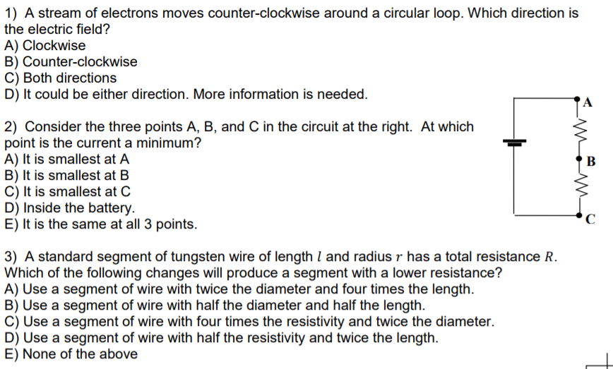 Solved 1) A stream of electrons moves counter-clockwise | Chegg.com
