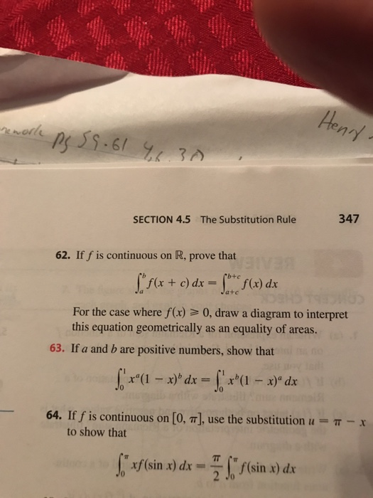 Solved Hon 347 SECTION 4.5 The Substitution Rule 62. If f is | Chegg.com