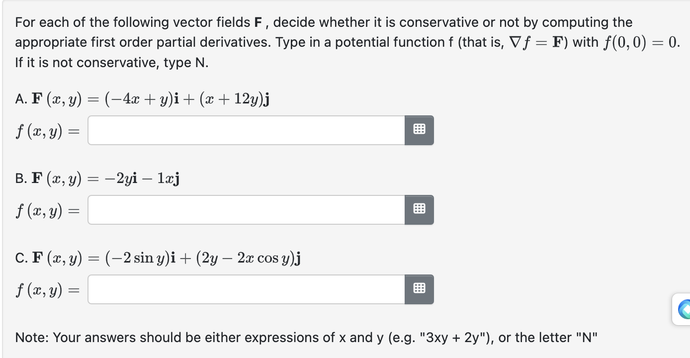 Solved For each of the following vector fields F, decide | Chegg.com