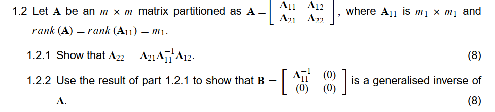 Solved 1.2 Let A be an m×m matrix partitioned as | Chegg.com