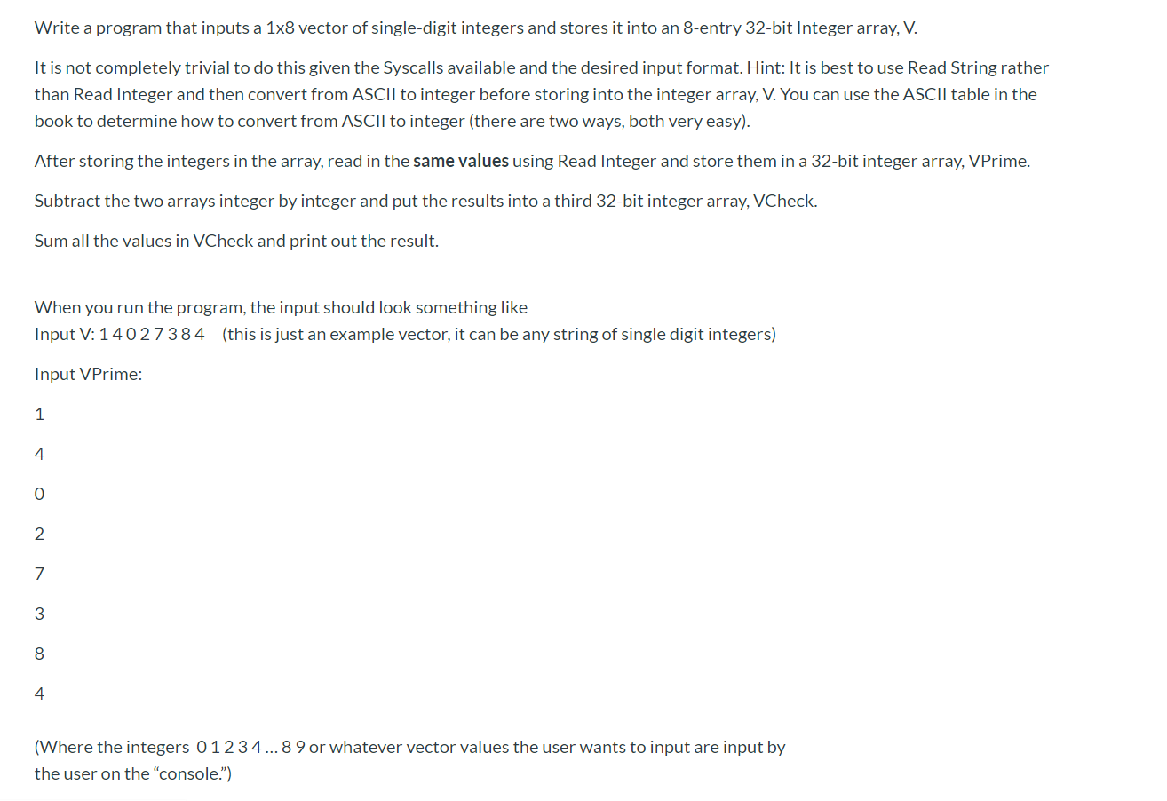 Write a program that inputs a 1x8 vector of | Chegg.com