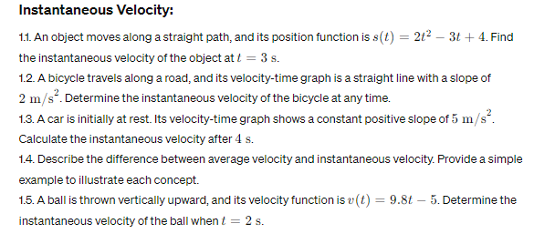 Solved Instantaneous Velocity:1.1. ﻿An object moves along a | Chegg.com