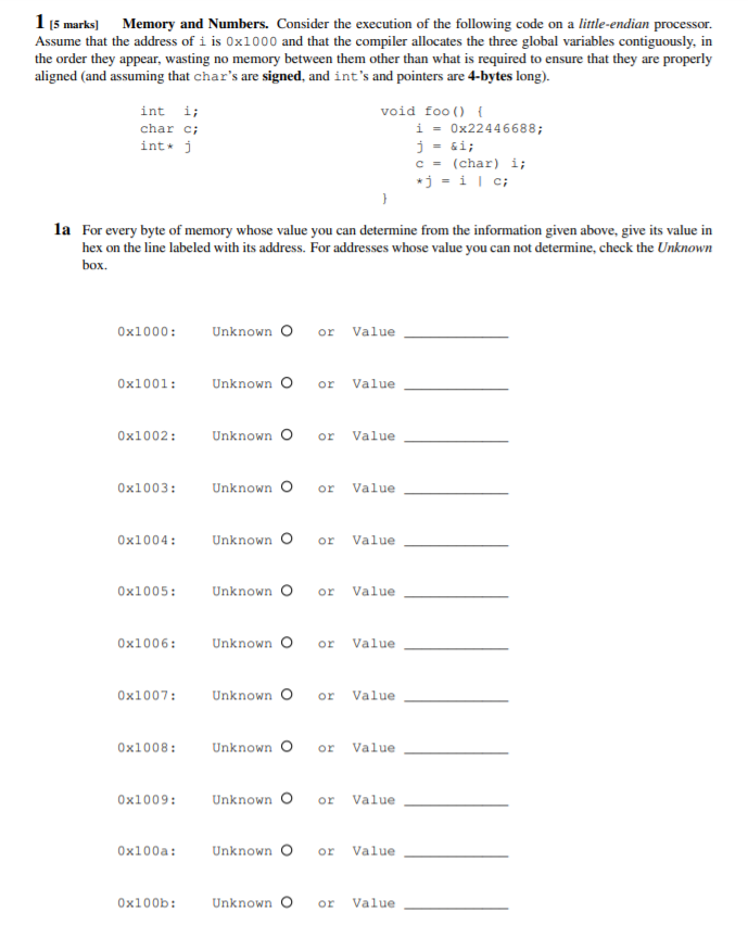 Solved 1 5 Marks Memory Numbers Consider Execution Following Code Little Endian Processor 7478