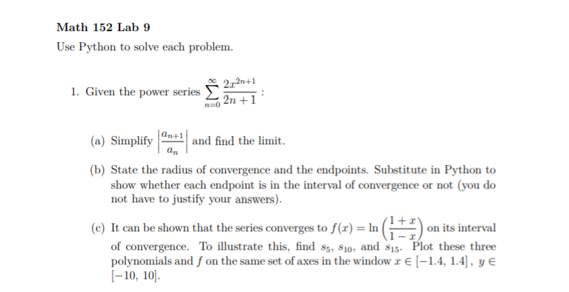 Math 152 Lab 9 Use Python To Solve Each Problem 1 