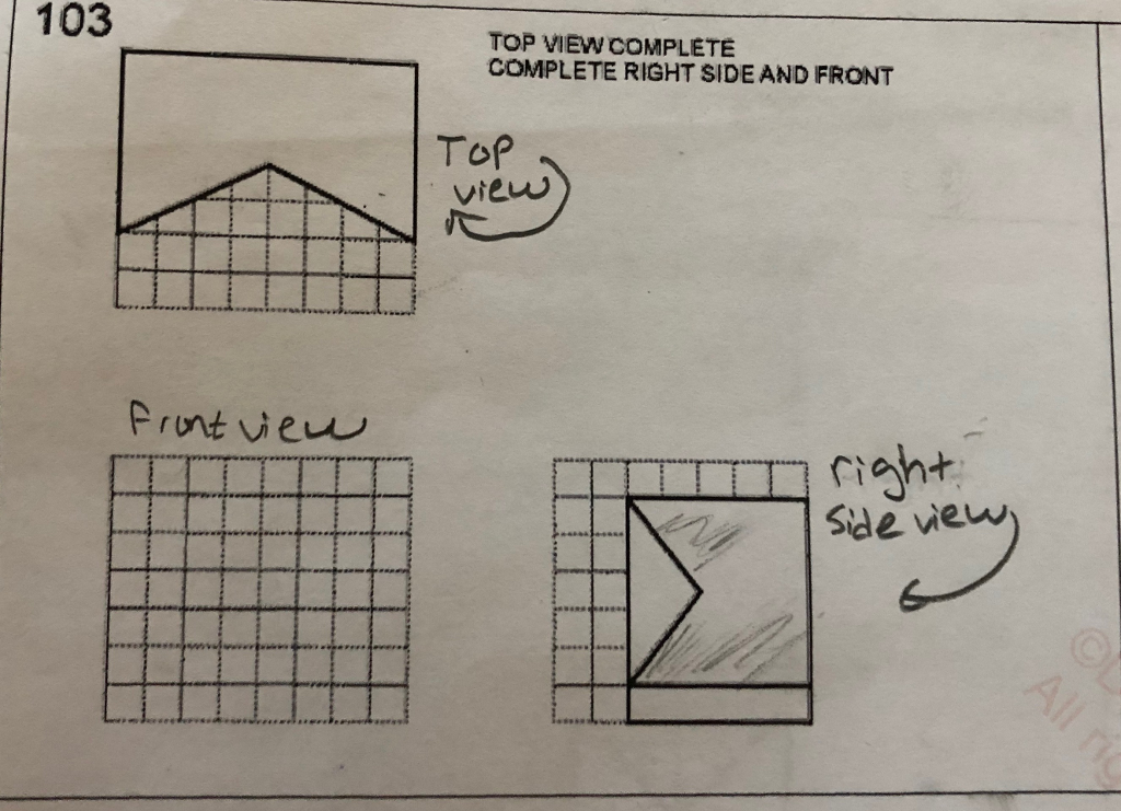 Solved 103 TOP VIEW COMPLETE COMPLETE RIGHT SIDE AND FRONT | Chegg.com
