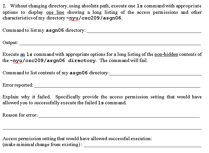 Solved 2. Without changing directory, using absolute path, | Chegg.com