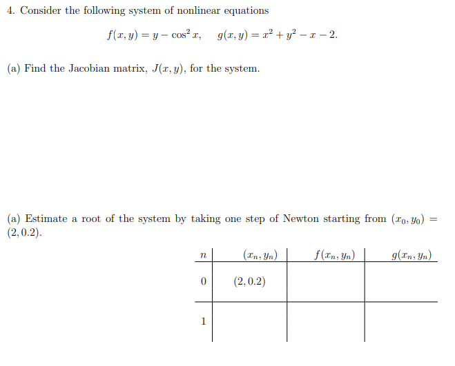 Solved 4. Consider the following system of nonlinear | Chegg.com