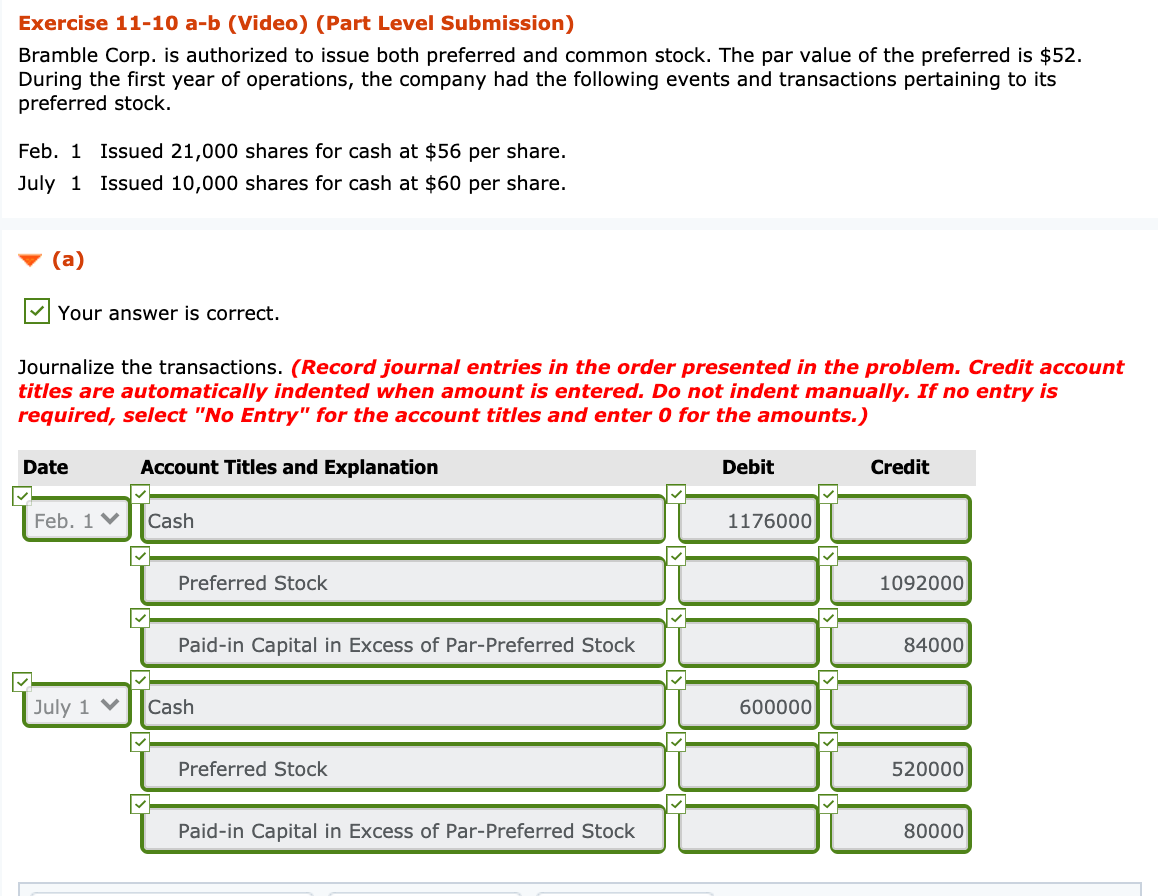 Solved Exercise 11-10 a-b (Video) (Part Level Submission) | Chegg.com