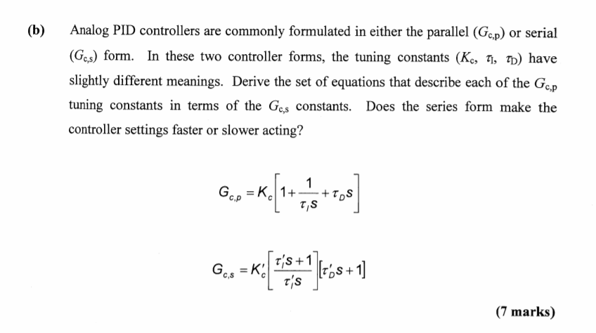 (b) Analog PID controllers are commonly formulated in | Chegg.com