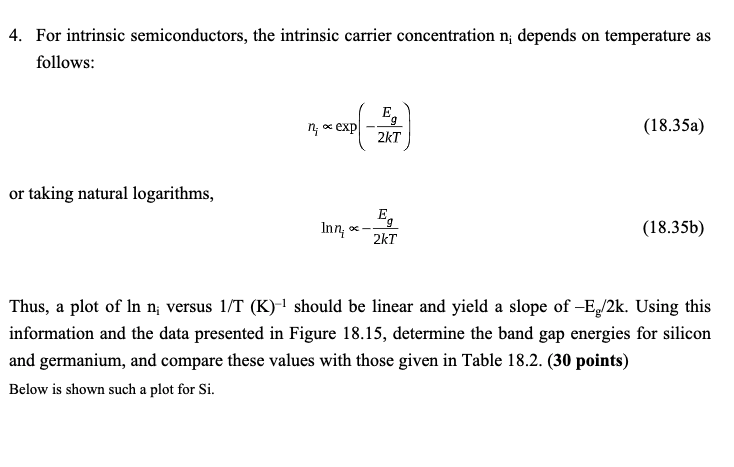 Solved 4. For intrinsic semiconductors, the intrinsic | Chegg.com
