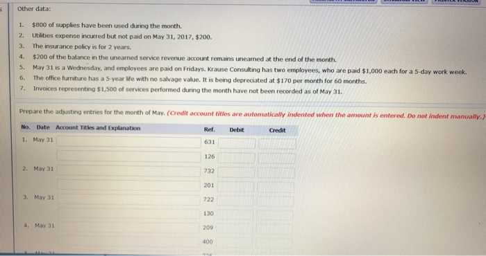 Solved Problem 3-1A Logan Krause started her own consulting | Chegg.com