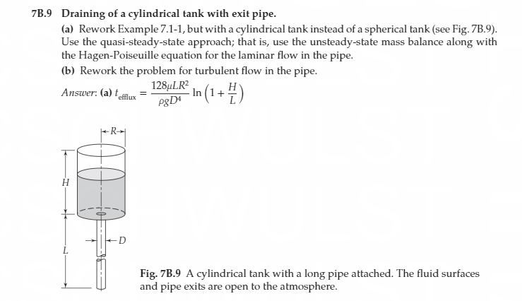 Solved 78.9 Draining of a cylindrical tank with exit pipe. | Chegg.com