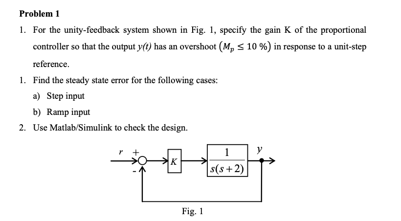 Solved Problem 1 1. For the unity-feedback system shown in | Chegg.com