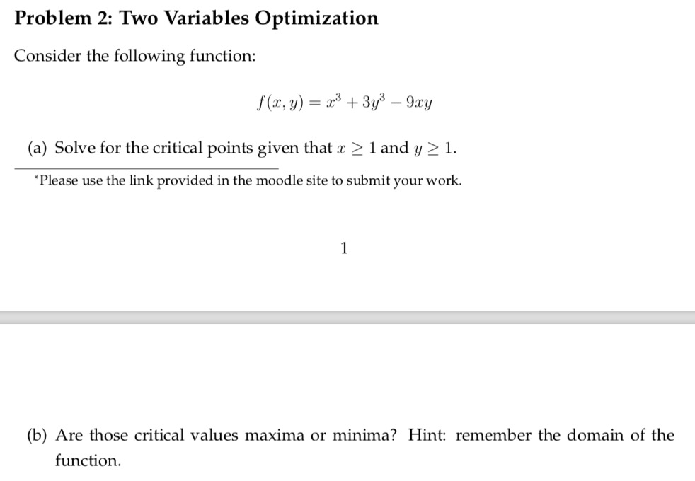 Solved Problem 2: Two Variables Optimization Consider the | Chegg.com