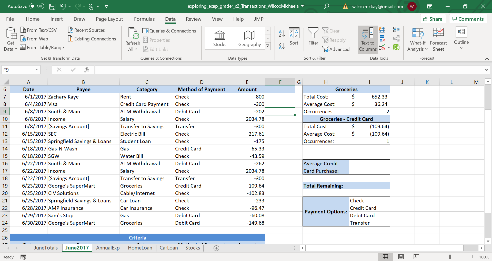 Solved On the June2017 worksheet, in cell E4, use the INDEX | Chegg.com