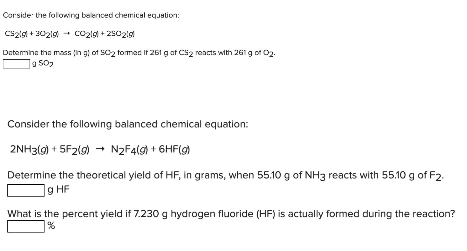 Solved Consider the following balanced chemical equation: | Chegg.com