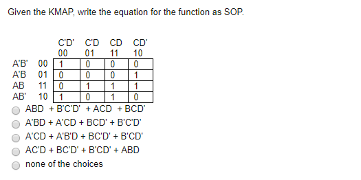 Solved Given the KMAP, wirite the equation for the function | Chegg.com