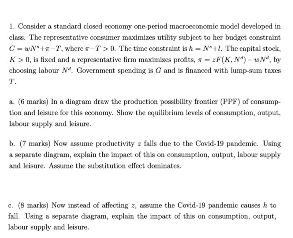 Solved 1. Consider a standard closed economy one-period | Chegg.com