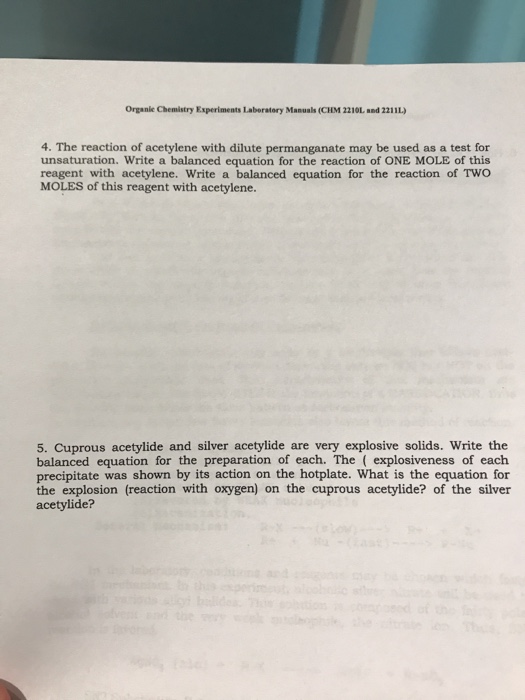 Solved Organlc Chemistry Experiments Laboratory Manuals (CHM | Chegg.com